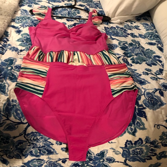 Matilda Jane | Swim | Nwt Euc Matilda Jane Clothing Pink Teal Ruched ...